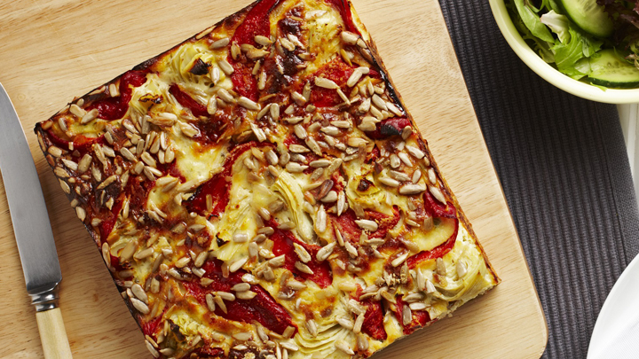 Zucchini, capsicum and artichoke rice slice - Starts at 60