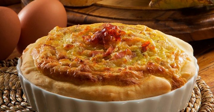 Family cheese, egg and bacon pie - Starts at 60