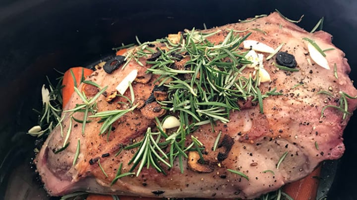 Lusty slow-cooked lamb shoulder with garlic and rosemary - Starts at 60