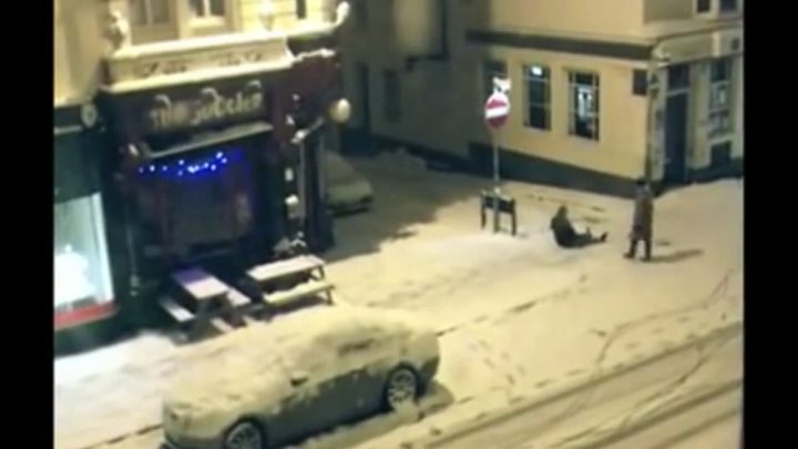 Couple ridiculed for filming elderly man slipping on ice - Starts at 60