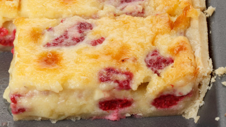 Delicious raspberry and white chocolate slice - Starts at 60