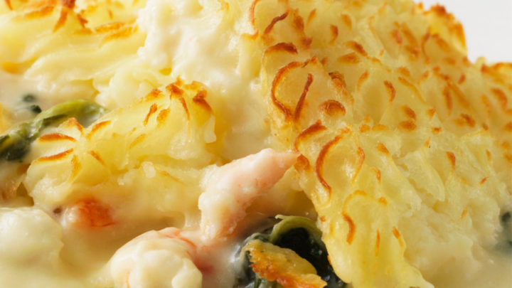 Fish pie topped with creamy mashed potato - Starts at 60