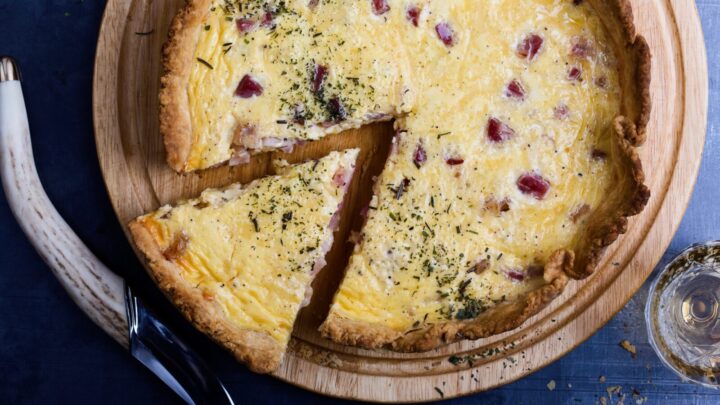 Delightful sour cream, bacon and cheese quiche - Starts at 60