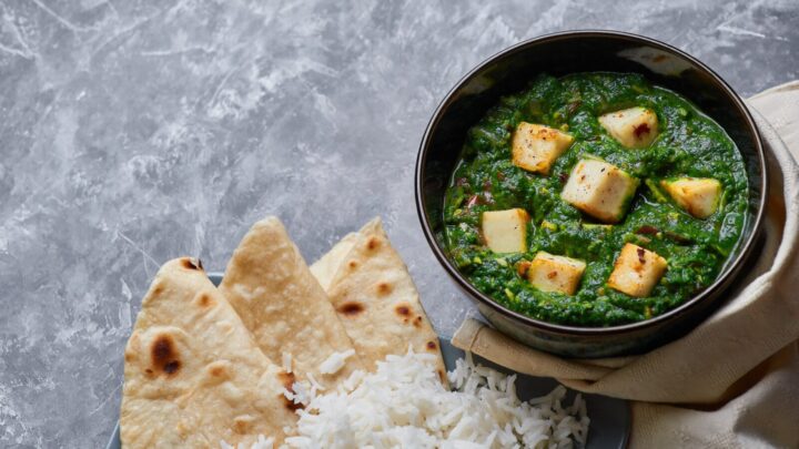 Easy green vegetable curry with paneer cheese and rice - Starts at 60