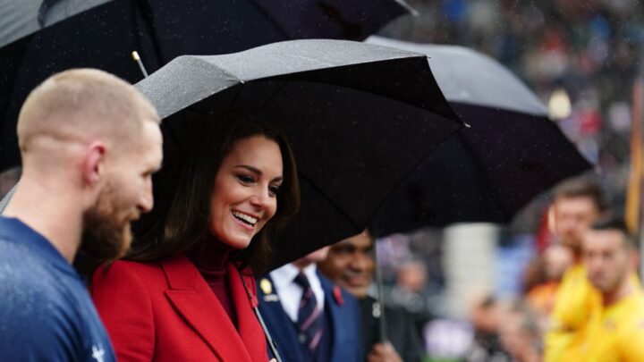 Princess of Wales fashionably braves the rain at Rugby World Cup in red ...